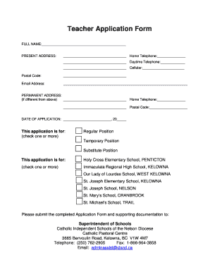 Fillable Online cisnd Teacher Application Form - bcisndbbcab Fax Email ...
