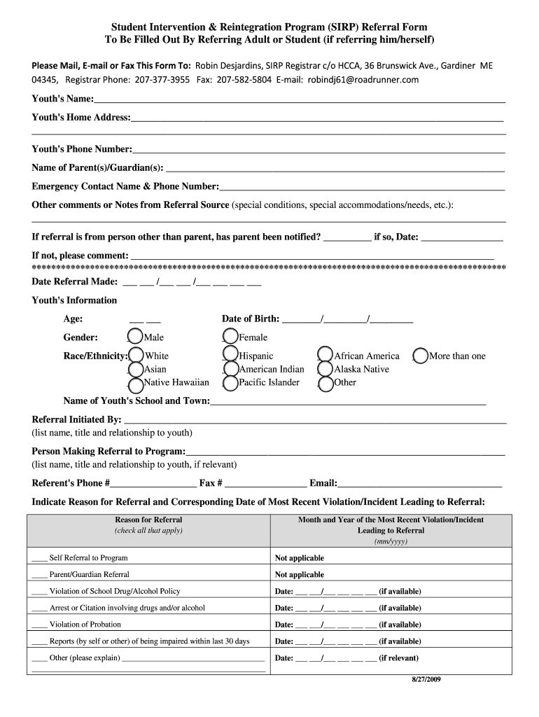 Fillable Online healthycommunitiesme Student Intervention ...