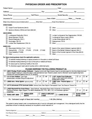 Fillable Online PHYSICIAN ORDER AND PRESCRIPTION fillable - Highland Fax Email Print - pdfFiller