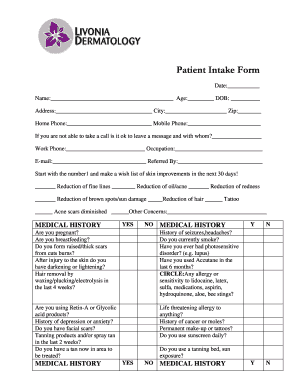 Fillable Online Patient Intake Form - Livonia Dermatology Fax Email ...