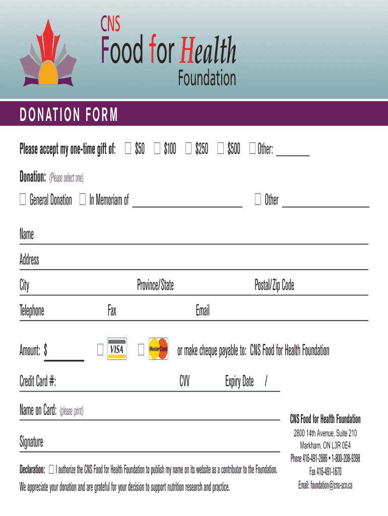 Fillable Online CNS Food for Health Fax Email Print - pdfFiller