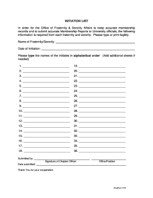 Fillable Online Initiation List Form - Fraternity & Sorority Affairs ...