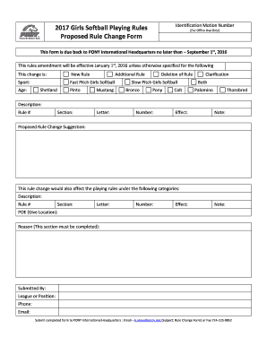 Fillable Online 2011 Girls Softball Playing Rules Proposed Rule Change ...