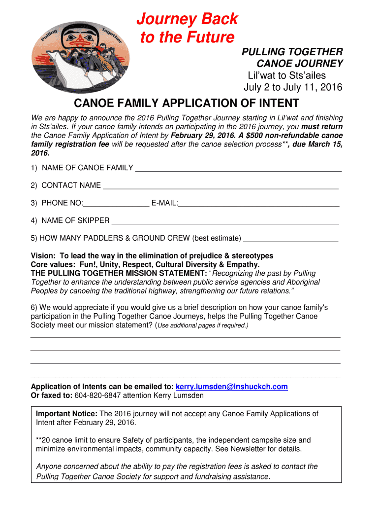 Fillable Online 2016 Canoe family application of intent - WordPress.com ...