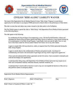 Fillable Online Civilian "ride-along" liability waiver - Superstition ...