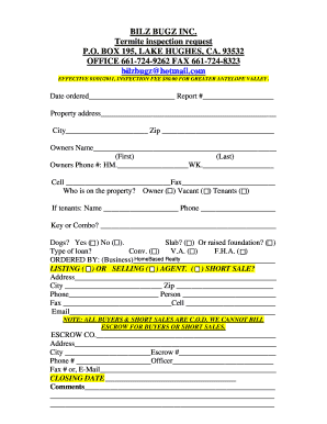 Fillable Online Termite inspection request - HomeBased Realty Fax Email ...