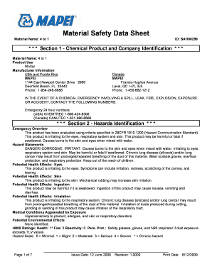 Fillable Online Material Name: 4 to 1 Material Safety Data Sheet ID: SAH00299 * * * Section 1 ...
