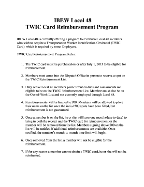 Fillable Online IBEW Local 48 TWIC Card Reimbursement Program Fax Email ...