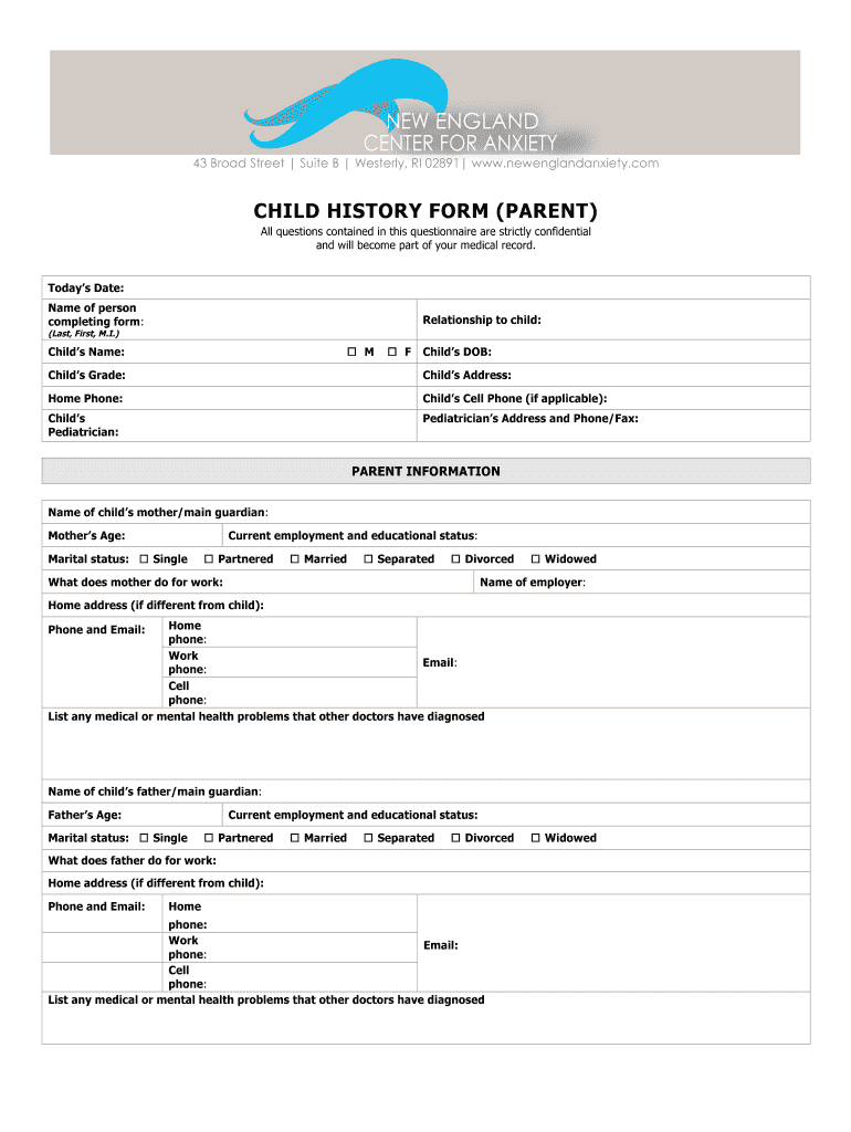 Fillable Online Child History Form Parentdocx Fax Email Print - pdfFiller
