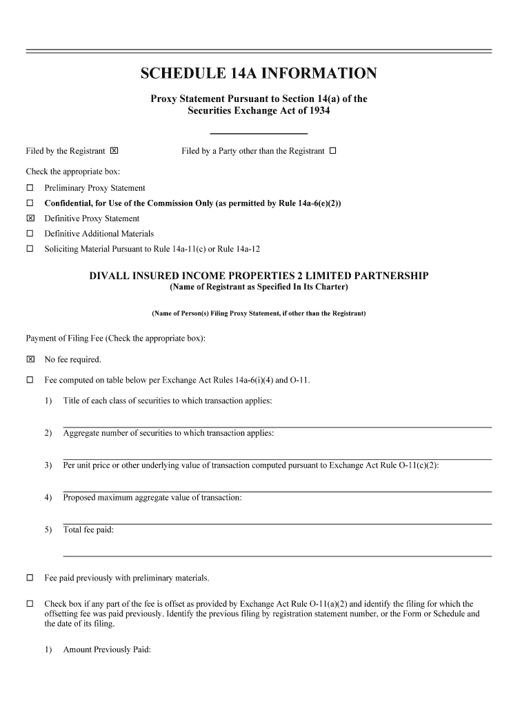 Fillable Online SCHEDULE 14A INFORMATION - divallpropertiescom Fax Email Print - pdfFiller