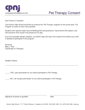 Fillable Online horizonschoolsnj Pet Therapy Consent - horizonschoolsnj ...