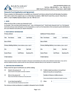 Fillable Online Stewards Fund Application and Agreement Fax Email Print - pdfFiller