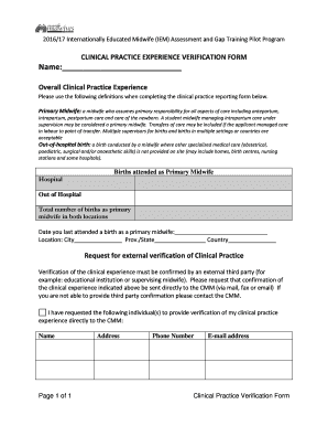 Fillable Online CLINICAL PRACTICE EXPERIENCE VERIFICATION FORM Name Fax ...