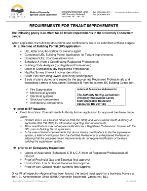 Fillable Online Tenant Improvement Requirements and Application Package ...