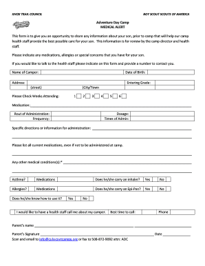 Fillable Online cubscoutcamps Adventure Day Camp MEDICAL ALERT - Cub ...