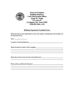 Fillable Online townoflivingston Building Department Complaint Form ...