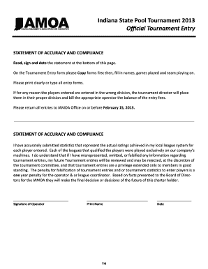 Fillable Online iamoa Indiana State Pool Tournament 2013 Fax Email ...