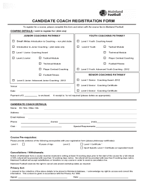 Fillable Online CANDIDATE COACH REGISTRATION FORM - Mainland Football ...