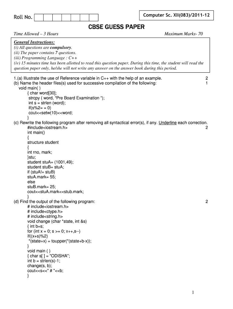 Fillable Online CBSE GUESS PAPER CBSE GUESS PAPERGUESS PAPER Fax Email ...