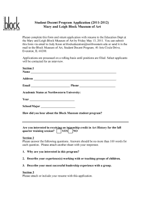 Fillable Online blockmuseum northwestern Student Docent Program ...