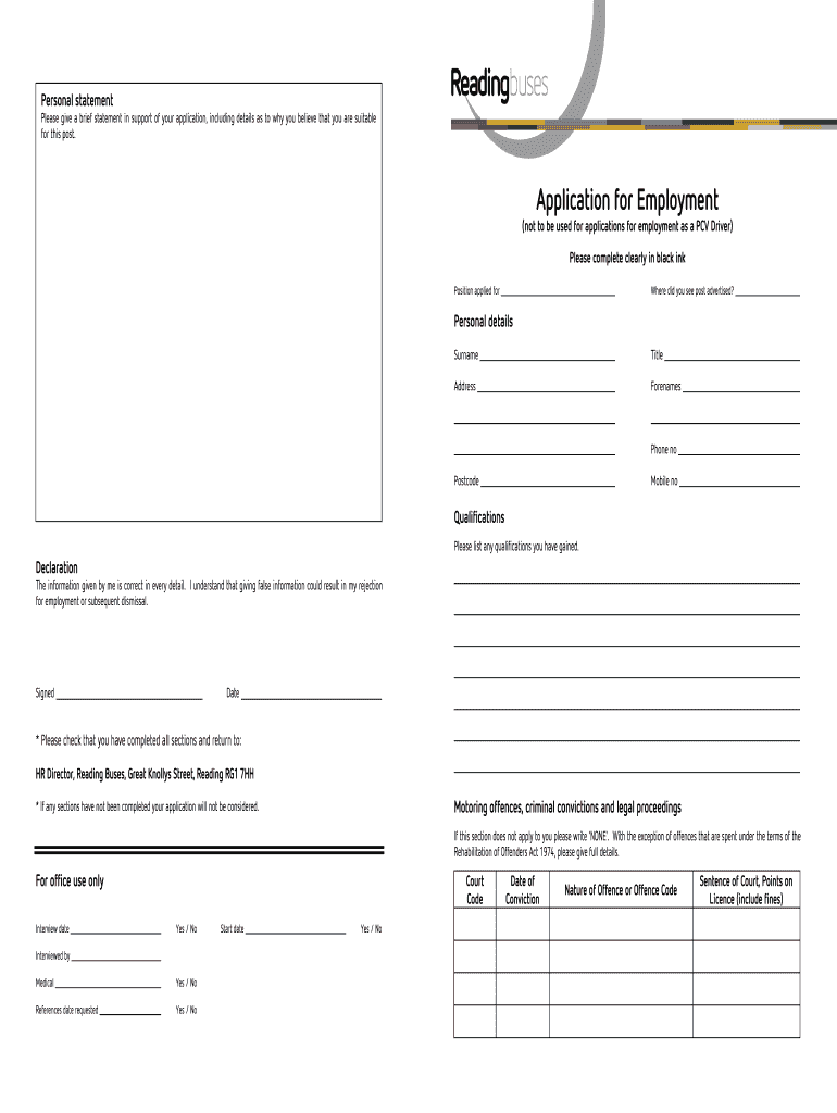 Fillable Online Application for Employment not PCV April 2014docx Fax Email Print - pdfFiller