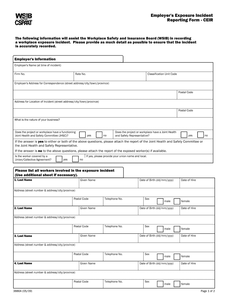 Fillable Online Employers Exposure Incident Reporting Form - CEIR Fax ...