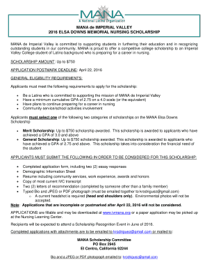 Fillable Online ivmana Elsa downs memorial nursing scholarship - MANA de imperial Valley Fax ...