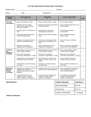 Fillable Online OH Platt High School Writing Rubric Persuasive Fax ...