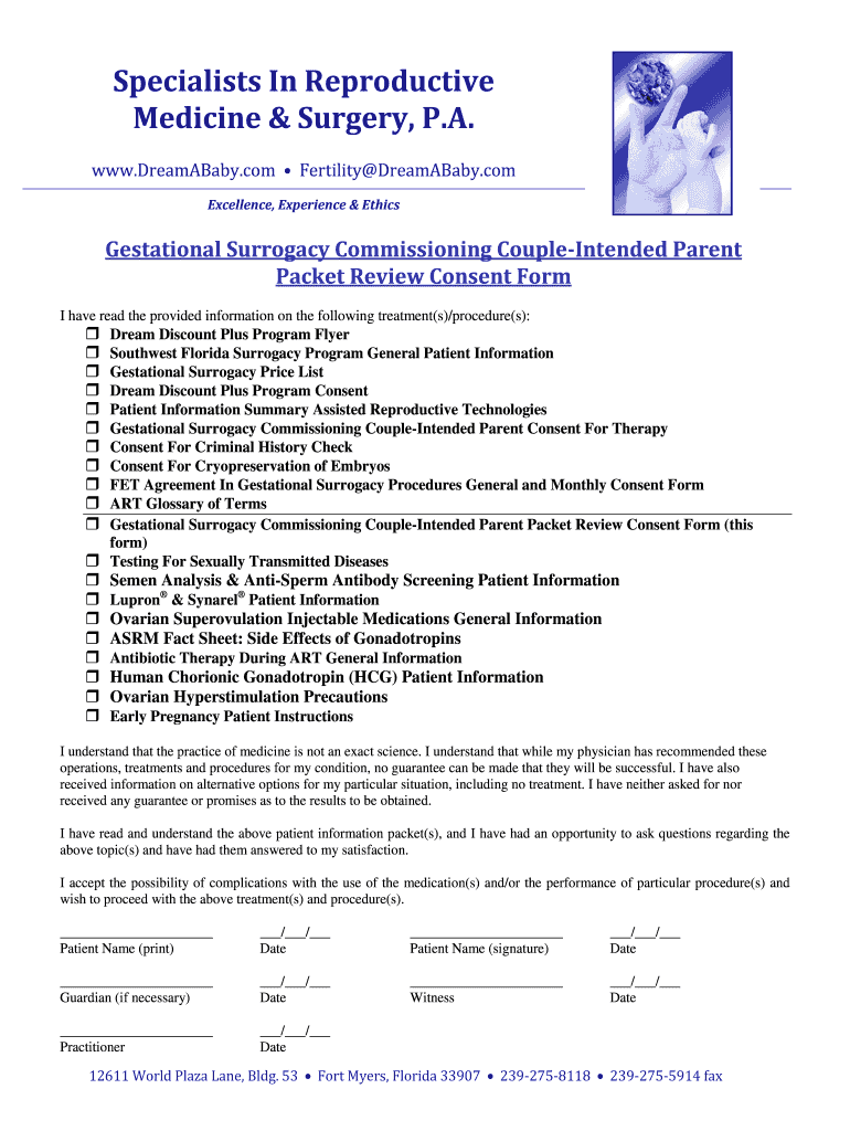 Fillable Online Gestational Surrogacy Commissioning Couple-Intended ...