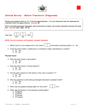Fillable Online nationaldentalpbrn Form 05Study 17-18 DDS Survey Before ...