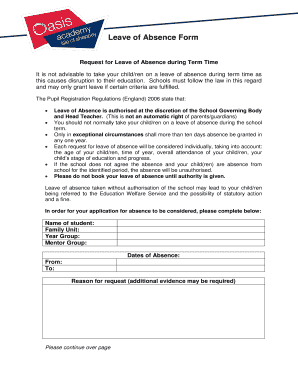 Fillable Online oasisacademyisleofsheppey Leave of Absence Form - Oasis ...