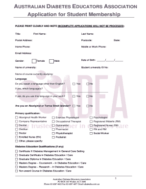 Fillable Online AUSTRALIAN DIABETES EDUCATORS ASSOCIATION Application ...