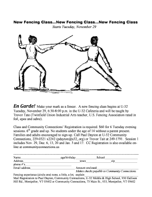 Fillable Online New Fencing ClassNew Fencing ClassNew Fencing Class Fax ...