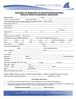 Fillable Online Application for Registration of Vessel/Yacht/Sailing ...