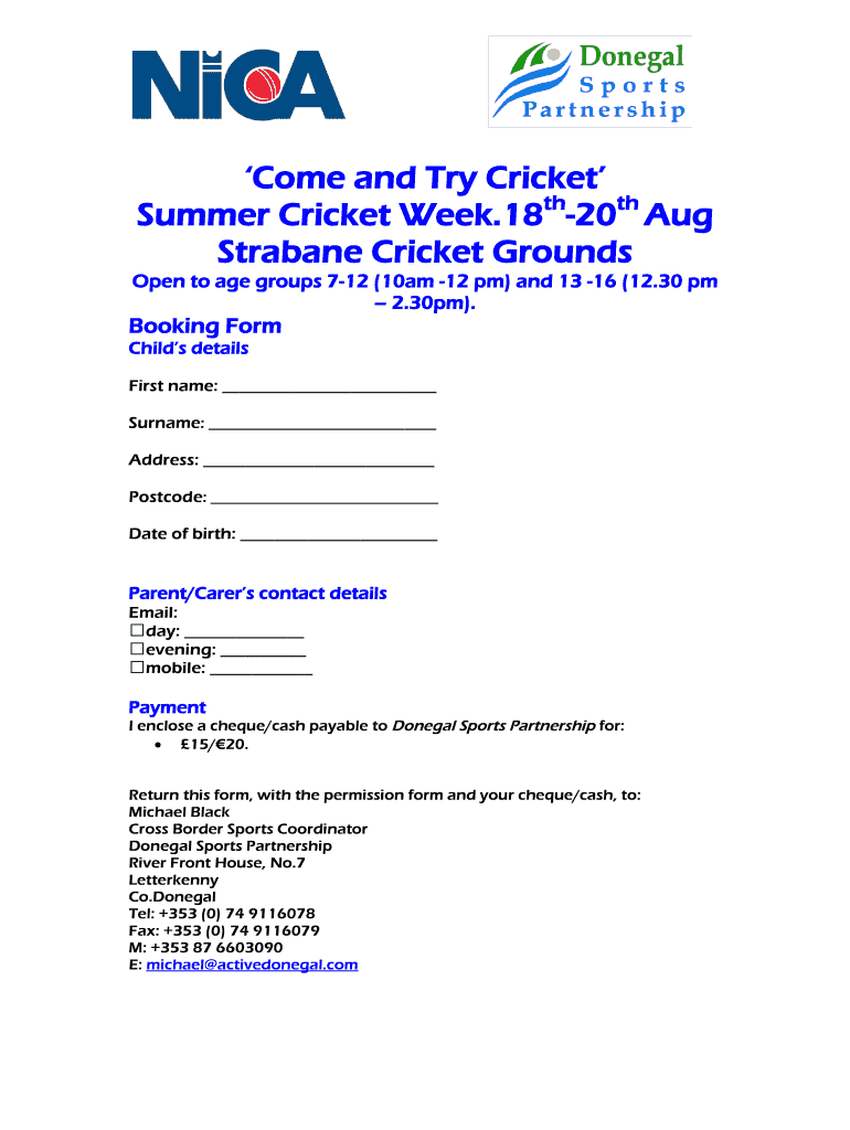 Fillable Online Cross Border Cricket Application Form Fax Email Print ...