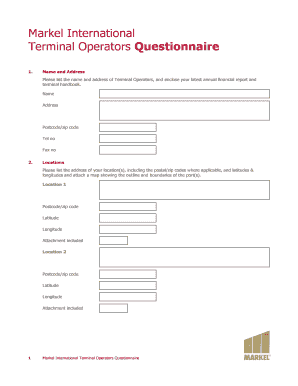 Fillable Online Terminals operators questionnaire - Markel ...