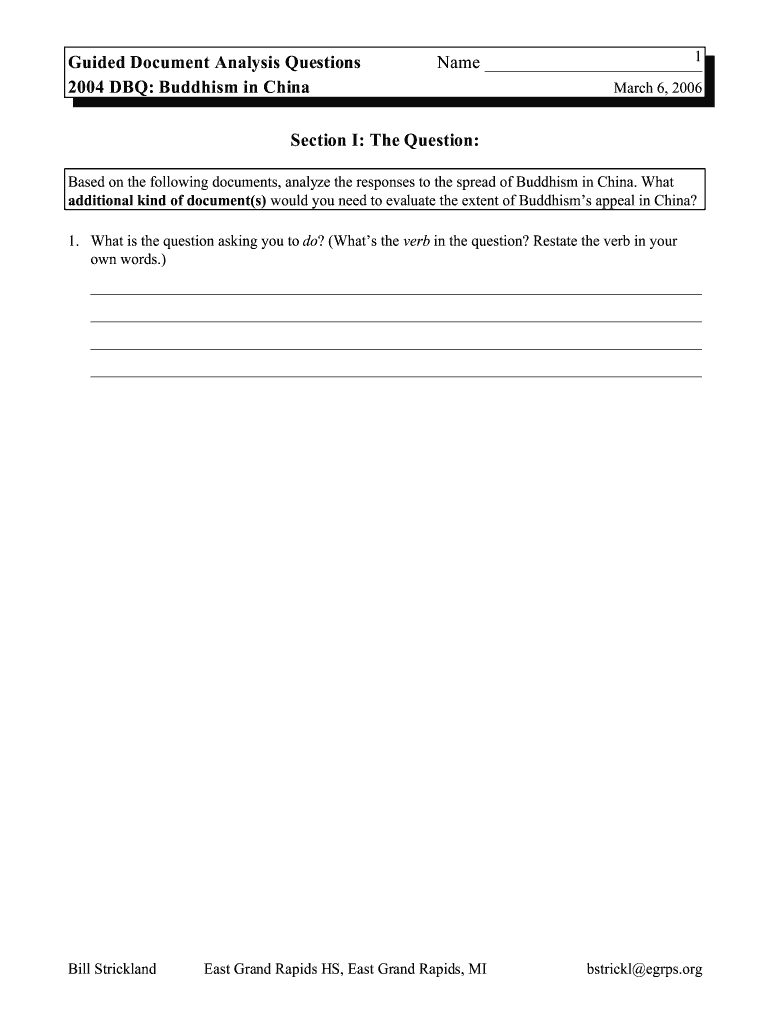Fillable Online 2004 DBQ Buddhism in China Section I The Question Fax ...