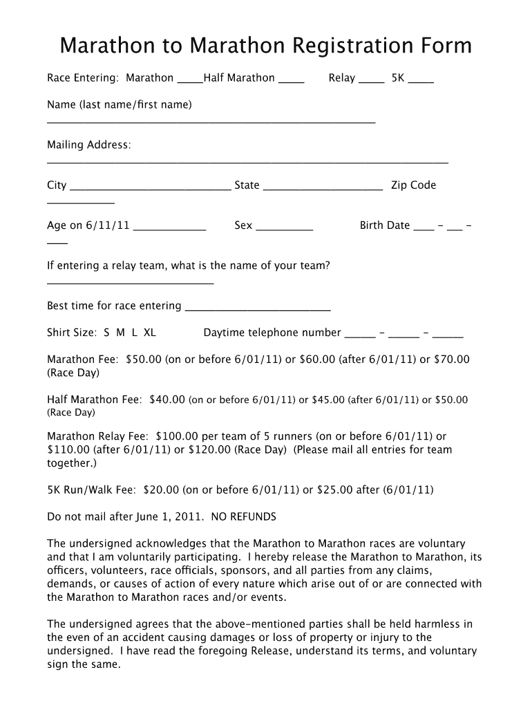 Fillable Online Race Entering Marathon alf Marathon Fax Email Print ...