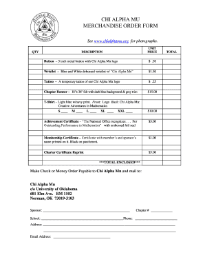Fillable Online chialphamu CHI ALPHA MU MERCHANDISE ORDER FORM ...