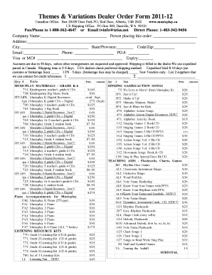 Fillable Online Themes Variations Dealer Order Form 2011-12 Fax Email ...