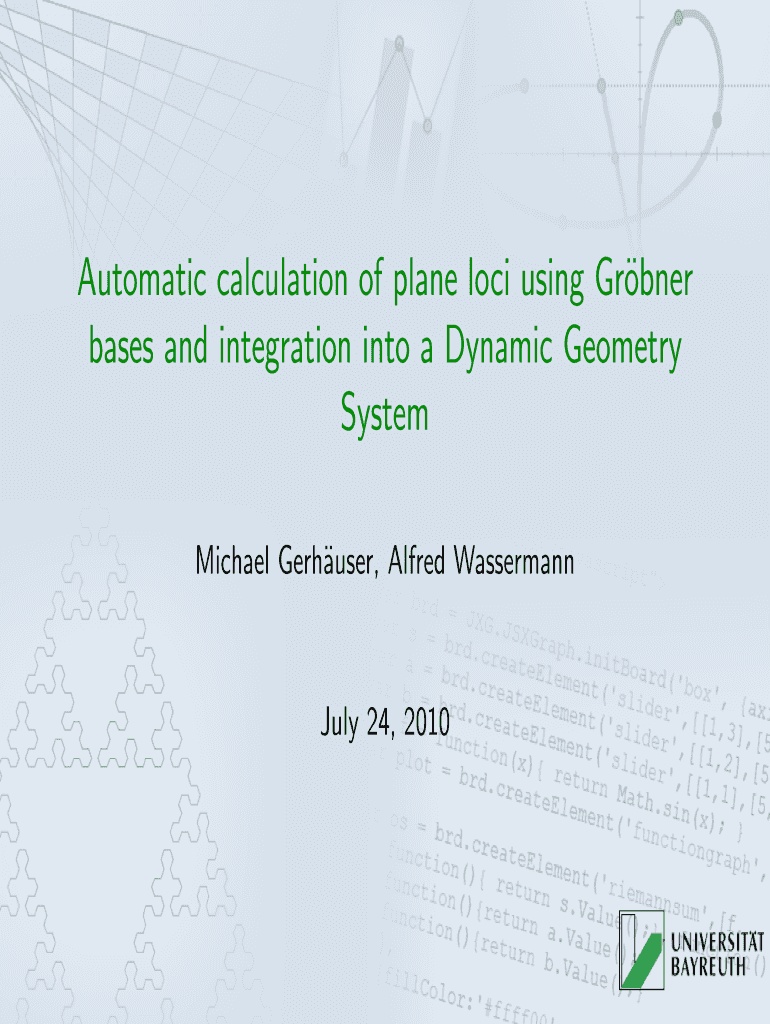 Fillable Online Automatic calculation of plane loci using Grobner Fax ...
