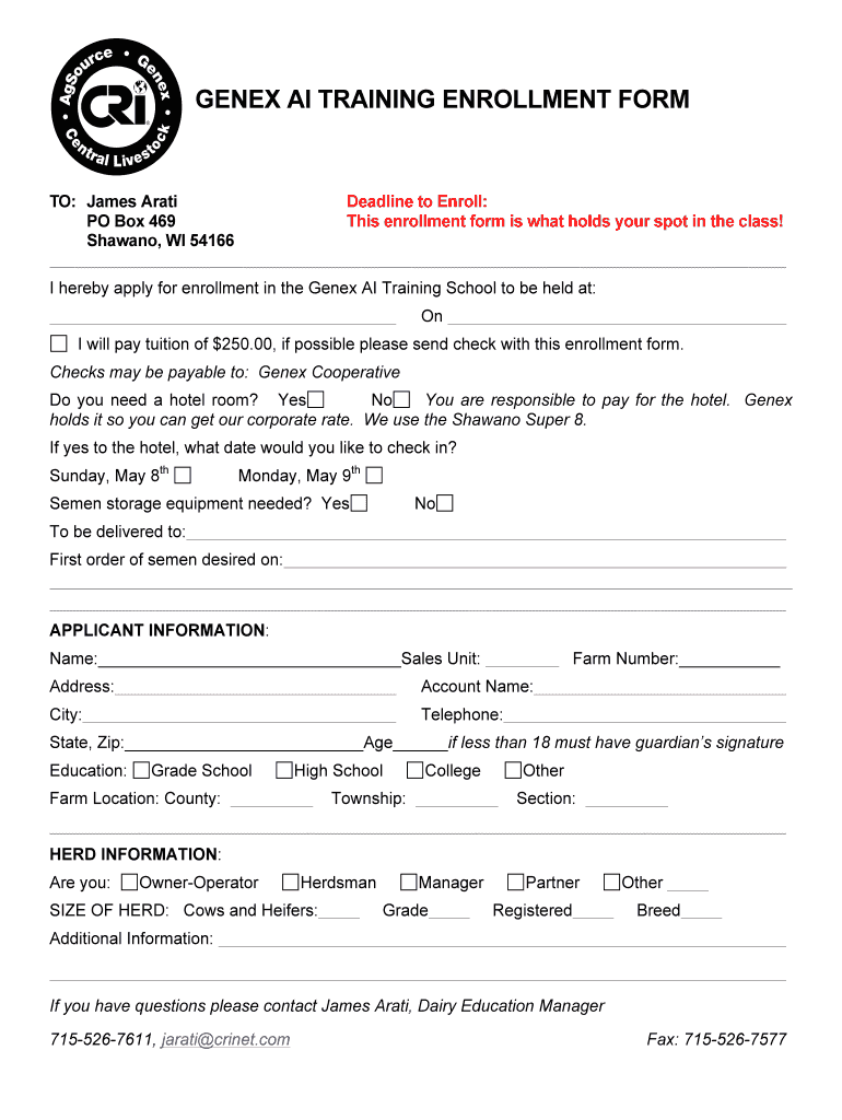 Fillable Online GENEX AI TRAINING ENROLLMENT FORM - crinetcom Fax Email ...