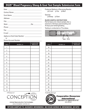 Fillable Online DG29 Blood Pregnancy Sheep Goat Test Sample Submission ...