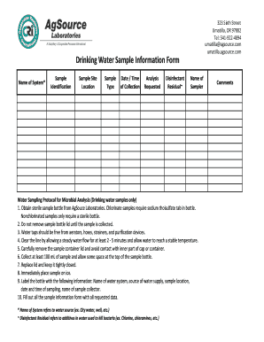 Fillable Online Drinking Water Sample Information Form - crinetcom Fax ...