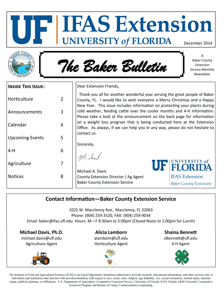 Fillable Online baker ifas ufl Service Monthly - baker ifas ufl Fax Email Print - pdfFiller