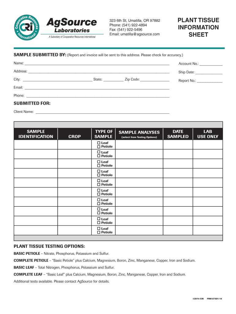 Fillable Online PLANT TISSUE Fax Email Print - pdfFiller