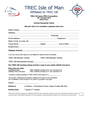 Fillable Online TREC GB Arena TREC Competition Fax Email Print - pdfFiller