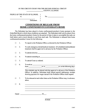 Fillable Online Conditions of release from home confinement/custodian=s ...