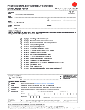 Fillable Online PROFESSIONAL DEVELOPMENT COURSES ENROLMENT FORM Fax ...