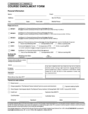 Fillable Online COURSE ENROLMENT FORM - The National Finance Institute Fax Email Print - pdfFiller